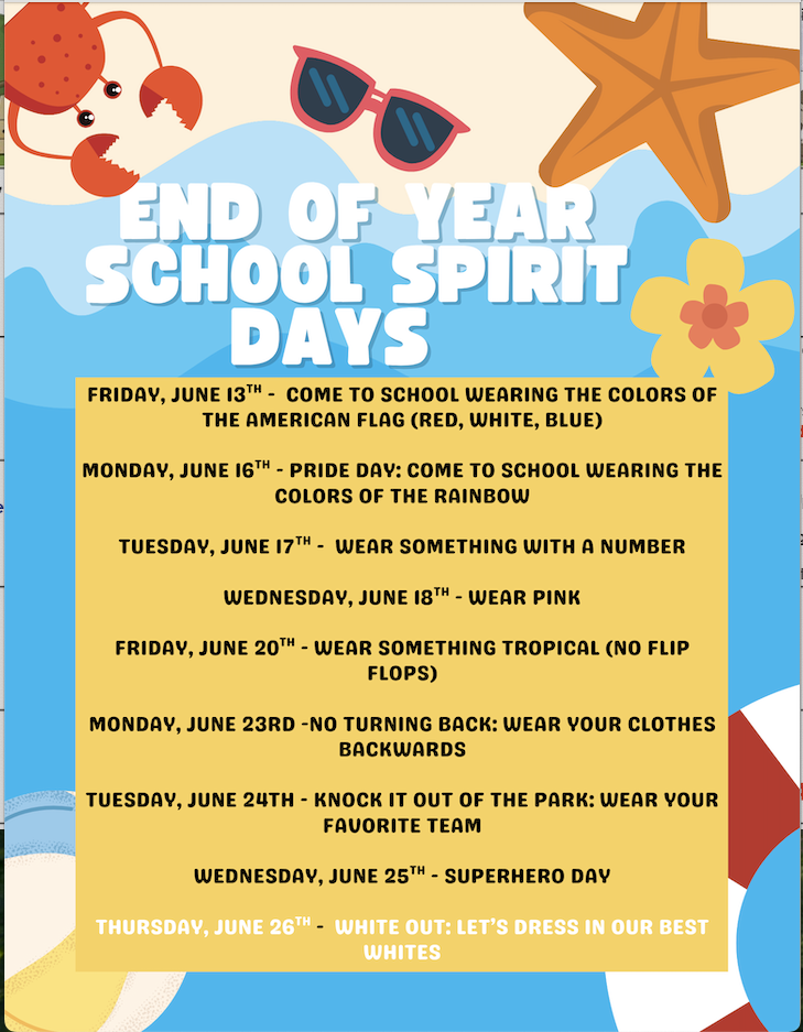 End of Year School Spirit Days – PS217